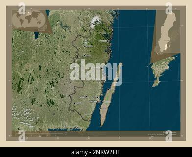 Kalmar, county of Sweden. High resolution satellite map. Locations of ...