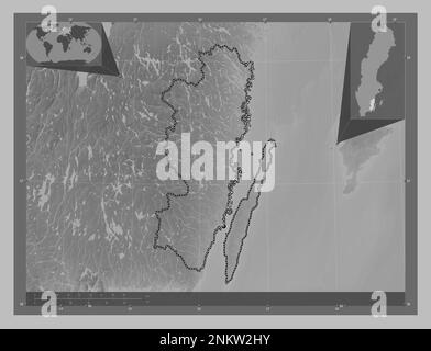 Kalmar, county of Sweden. Grayscale elevation map with lakes and rivers ...