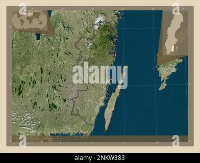 Kalmar, county of Sweden. High resolution satellite map. Locations of ...
