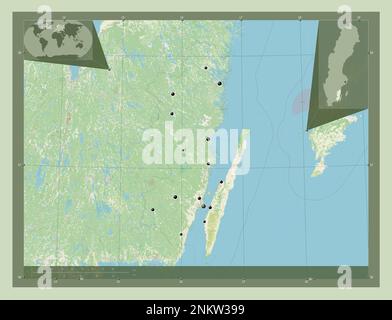 Kalmar, county of Sweden. Open Street Map. Locations and names of major ...
