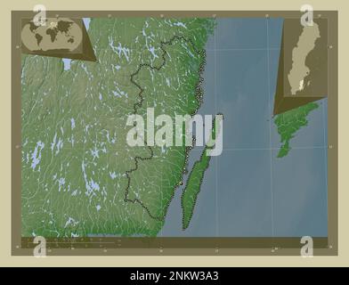 Kalmar, county of Sweden. Colored elevation map with lakes and rivers ...