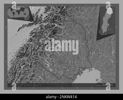 Norrbotten, county of Sweden. Bilevel elevation map with lakes and ...