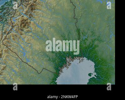 Norrbotten, county of Sweden. Colored elevation map with lakes and ...