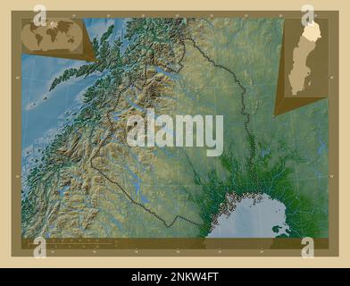 Norrbotten, county of Sweden. Elevation map colored in sepia tones with ...