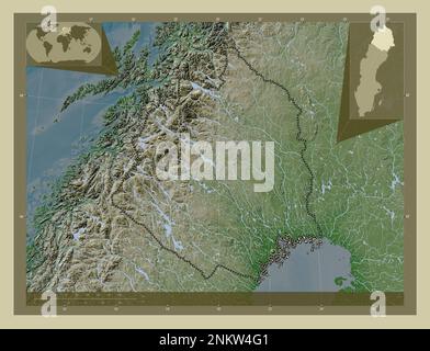 Norrbotten, county of Sweden. Colored elevation map with lakes and ...