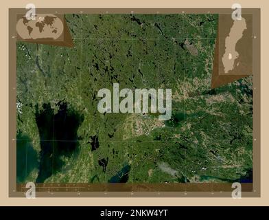 Orebro, county of Sweden. Low resolution satellite map. Locations of ...