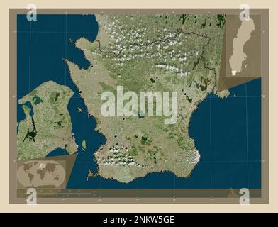 Skane, county of Sweden. High resolution satellite map. Corner ...