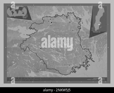 Sodermanland, county of Sweden. Grayscale elevation map with lakes and ...