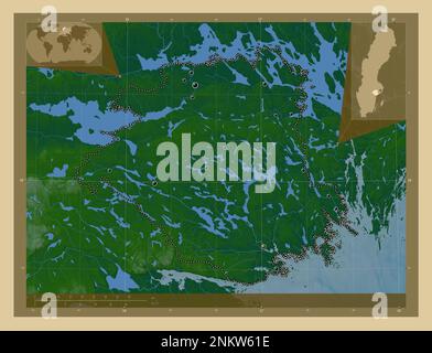 Sodermanland, county of Sweden. Colored elevation map with lakes and ...