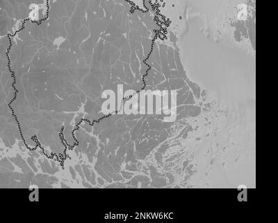Uppsala, county of Sweden. Grayscale elevation map with lakes and ...
