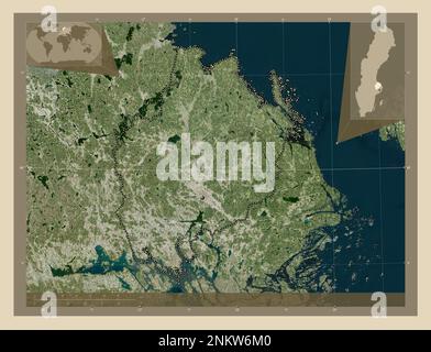 Uppsala, county of Sweden. High resolution satellite map. Locations and ...