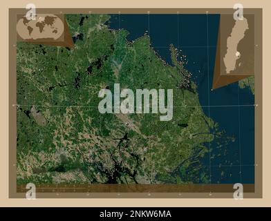 Uppsala, county of Sweden. Low resolution satellite map. Locations and ...