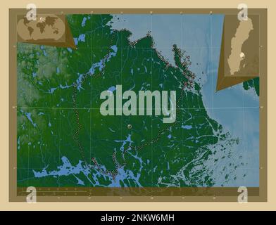 Uppsala, county of Sweden. Colored elevation map with lakes and rivers ...