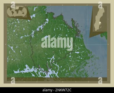 Uppsala, county of Sweden. Colored elevation map with lakes and rivers ...