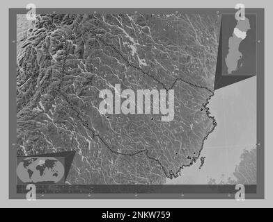 Vasterbotten, county of Sweden. Grayscale elevation map with lakes and ...