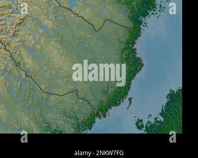 Vasterbotten, county of Sweden. Colored elevation map with lakes and ...