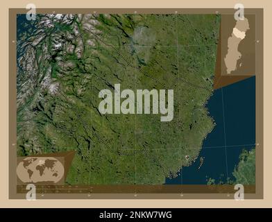 Vasterbotten, county of Sweden. Low resolution satellite map. Locations ...