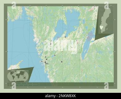 Vastra Gotaland, county of Sweden. Open Street Map. Corner auxiliary ...