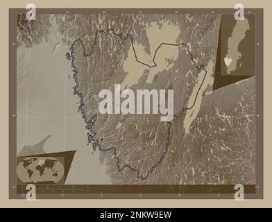 Vastra Gotaland, county of Sweden. Colored elevation map with lakes and ...