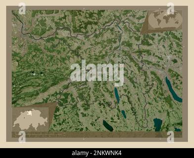 Aargau, canton of Switzerland. High resolution satellite map. Locations ...