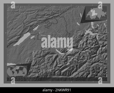 Bern, canton of Switzerland. Bilevel elevation map with lakes and ...