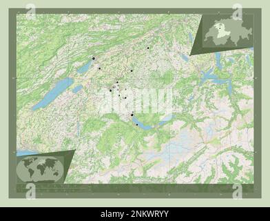 Bern, canton of Switzerland. Open Street Map. Locations and names of ...