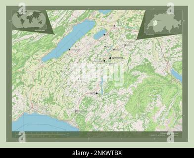 Fribourg, canton of Switzerland. Open Street Map. Locations of major ...