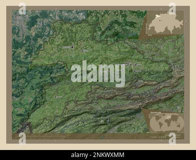 Jura, canton of Switzerland. High resolution satellite map. Locations ...