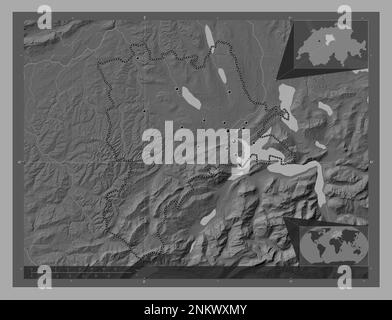Luzern, canton of Switzerland. Bilevel elevation map with lakes and ...