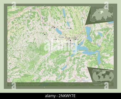 Luzern, canton of Switzerland. Open Street Map. Locations of major ...