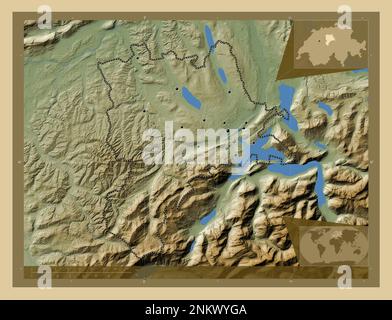 Luzern, canton of Switzerland. Colored elevation map with lakes and ...