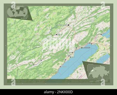 Neuchatel, canton of Switzerland. Open Street Map. Locations of major ...