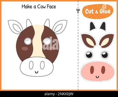 Cut and glue baby cow. Education developing worksheet. Color paper game ...
