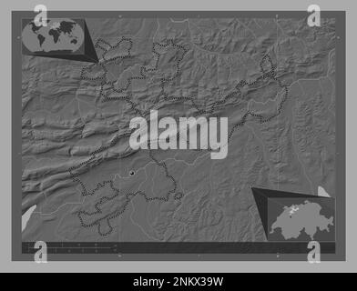 Solothurn, canton of Switzerland. Bilevel elevation map with lakes and ...