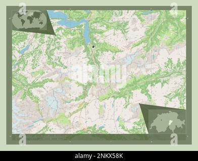Uri, canton of Switzerland. Open Street Map. Locations and names of ...