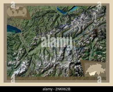 Valais, canton of Switzerland. High resolution satellite map. Locations ...