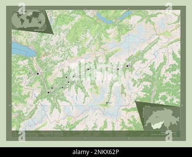Valais, canton of Switzerland. Open Street Map. Locations of major ...