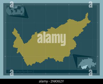 Valais, canton of Switzerland. Solid color shape. Locations of major ...