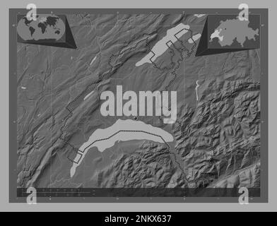 Vaud, canton of Switzerland. Bilevel elevation map with lakes and ...