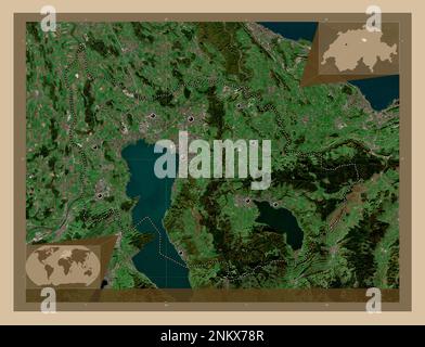 Zug, canton of Switzerland. Low resolution satellite map. Corner ...
