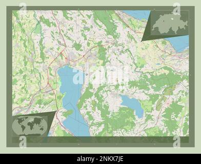 Zug, canton of Switzerland. Open Street Map. Locations and names of ...