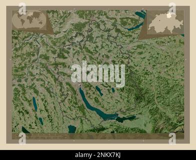 Zurich, canton of Switzerland. High resolution satellite map. Locations ...