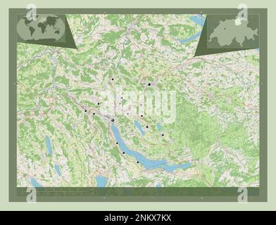 Zurich, canton of Switzerland. Open Street Map. Locations and names of ...