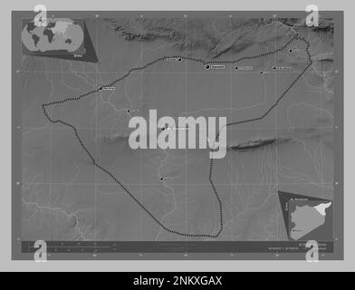 Al Hasakah, province of Syria. Grayscale elevation map with lakes and ...