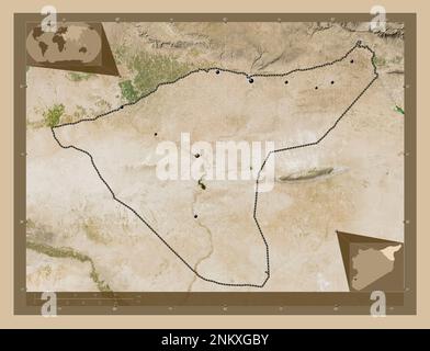 Al Hasakah, province of Syria. Low resolution satellite map. Corner ...