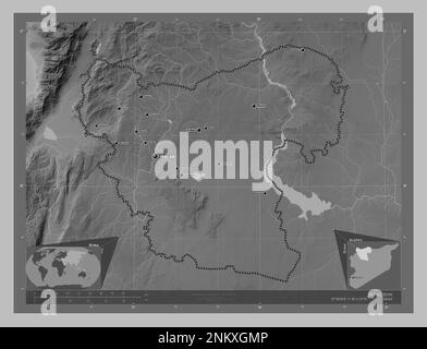 Aleppo, province of Syria. Grayscale elevation map with lakes and ...