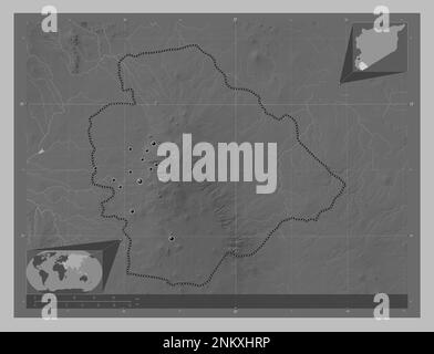 As Suwayda', province of Syria. Grayscale elevation map with lakes and ...