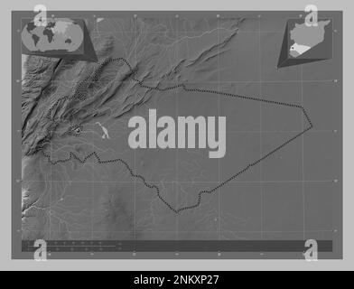Rif Dimashq, province of Syria. Grayscale elevation map with lakes and ...