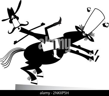 Cartoon rider falls from the horse isolated illustration. Funny long ...