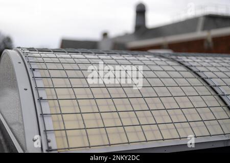 Barrel vault skylight screen fall protection guard installed on a ...